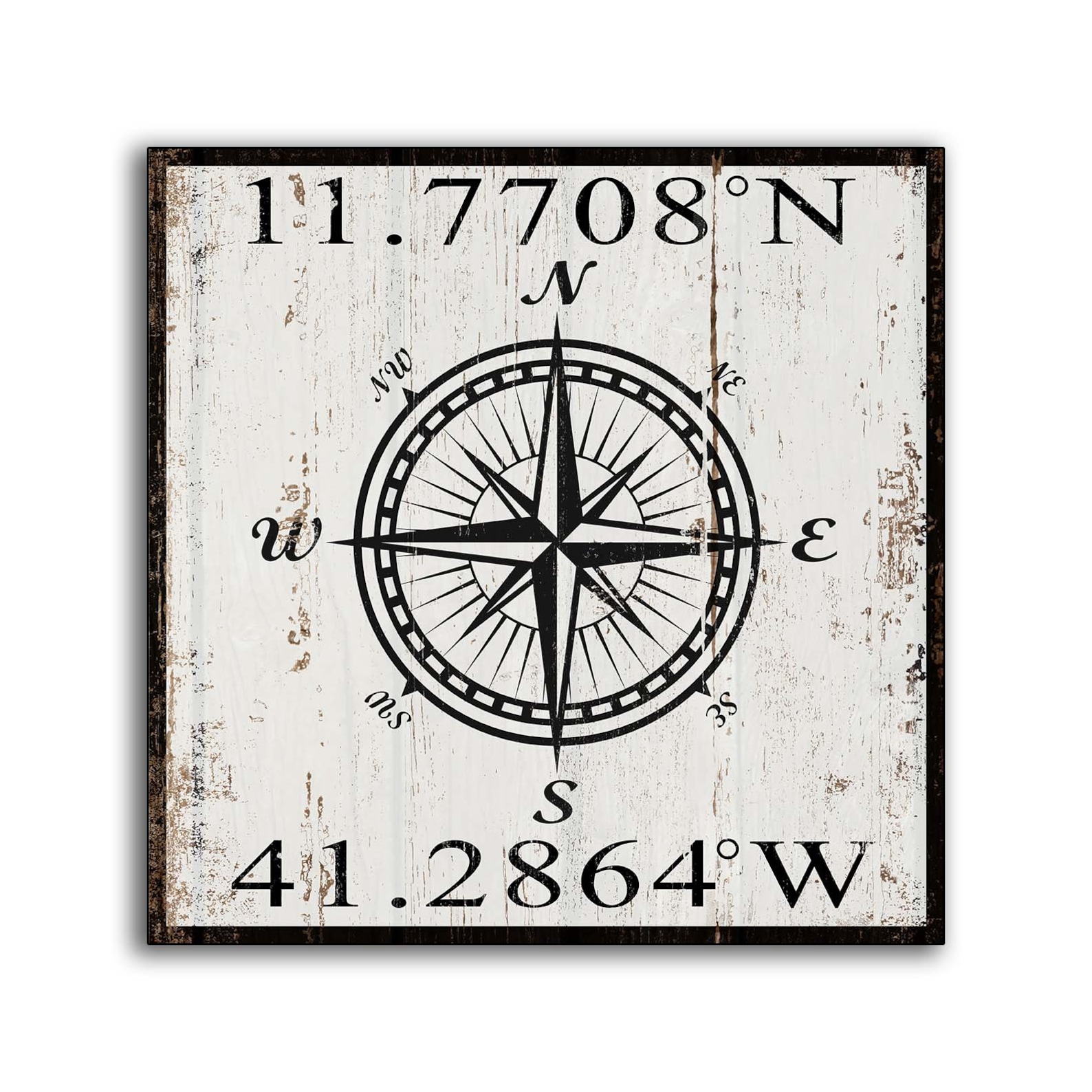 Compass Wood Sign Personalized Latitude Longitude Print Wooden Compass ...