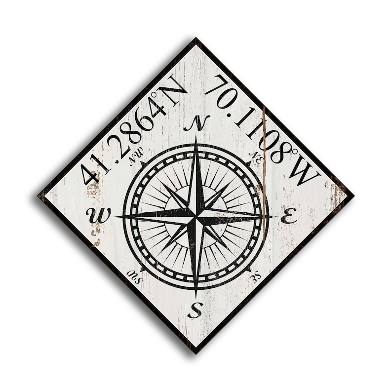 Customized Latitude Longitude Wood Coordinate Sign Nautical Compass ...