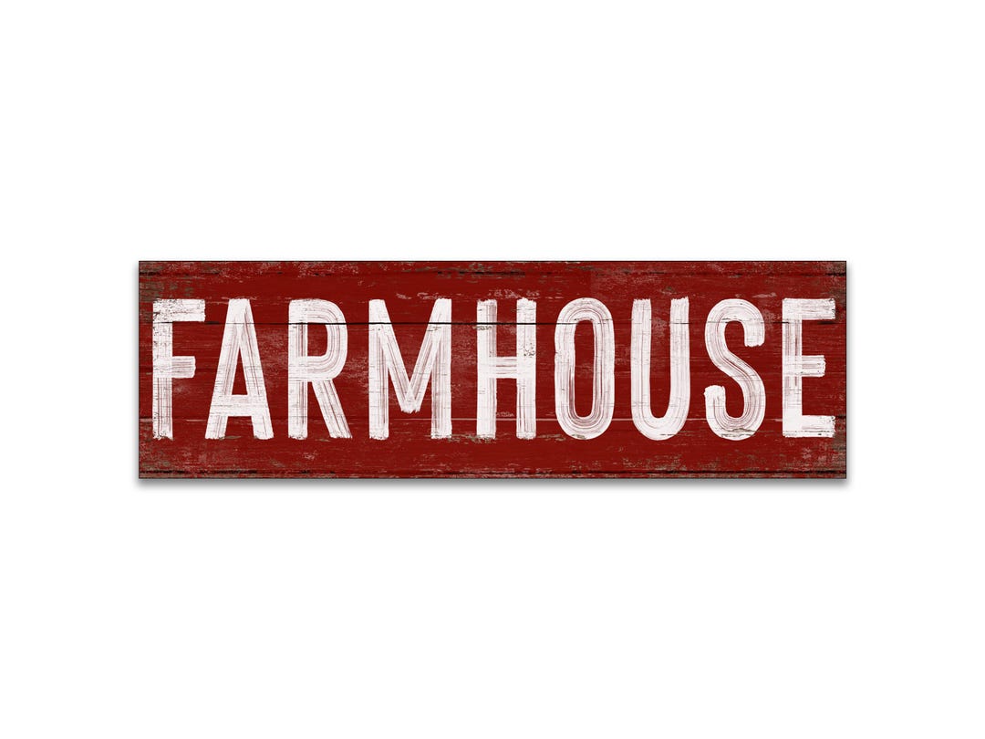 Farmhouse Barn Red With White Brush Lettering, Canvas Print on Wood ...