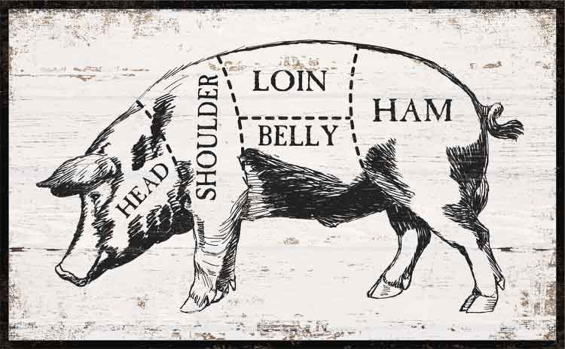 Pig Butcher Shop Chart Wood Sign Wooden Hog Pork Wood Print - Etsy