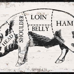 Pig Butcher Shop Chart Wood Sign Wooden Hog Pork Wood Print Handmade ...