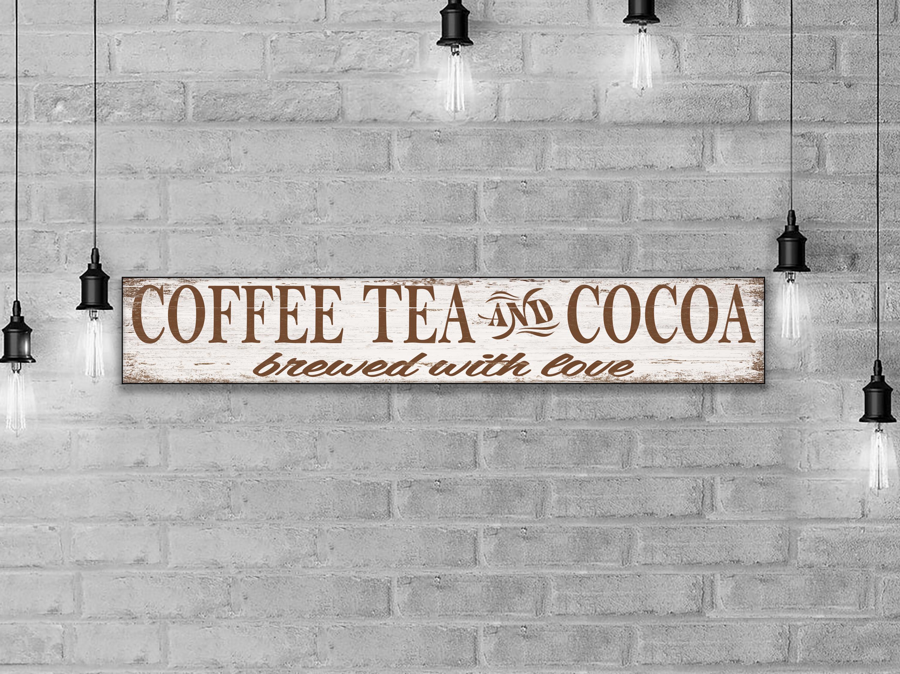 Coffee Tea and Hot Cocoa Canvas on Wood Handmade Sign Kitchen Coffee ...