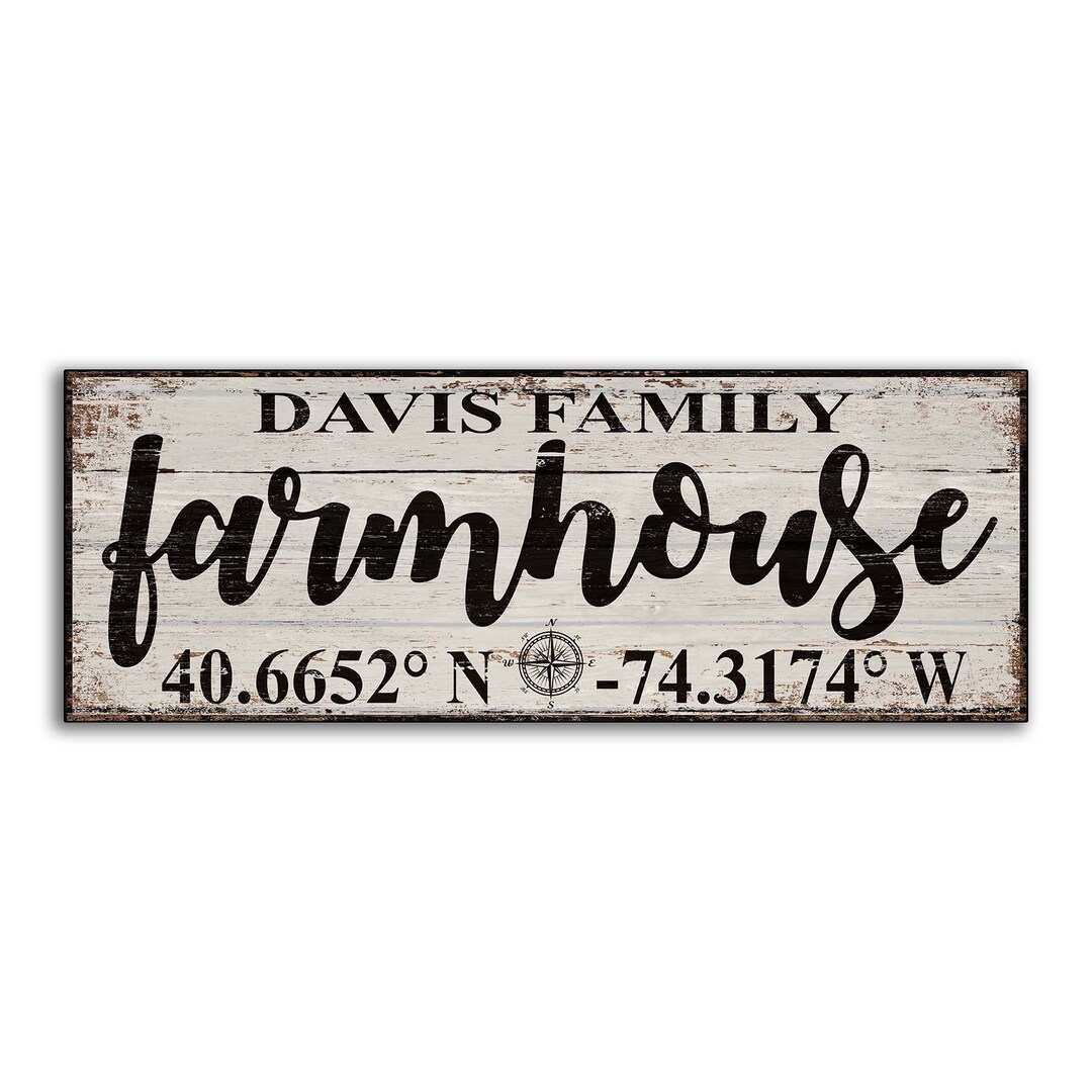 Personalized Farmhouse Coordinates Sign Wooden Home Custom Name and Est ...