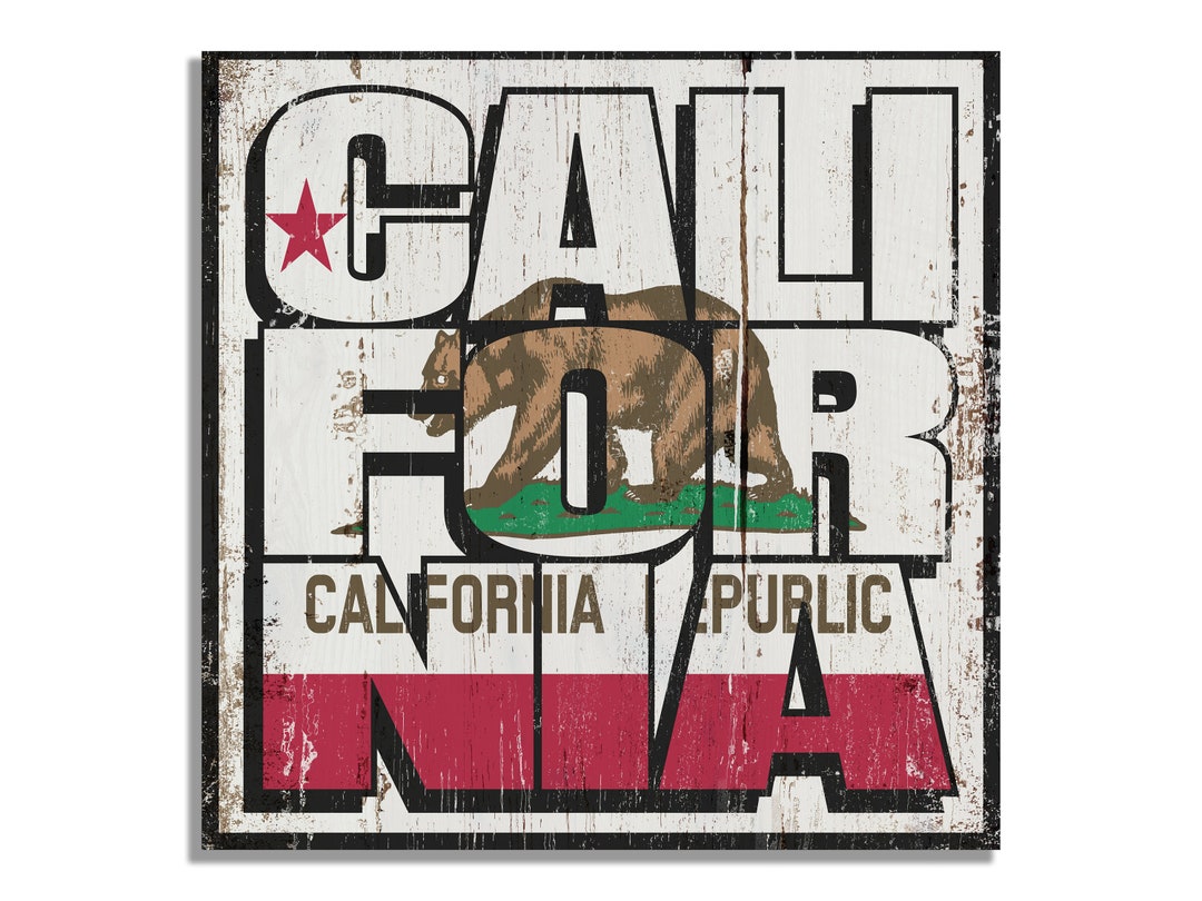 California Flag Word Art Canvas Print on Wood Sign States Print Wooden ...