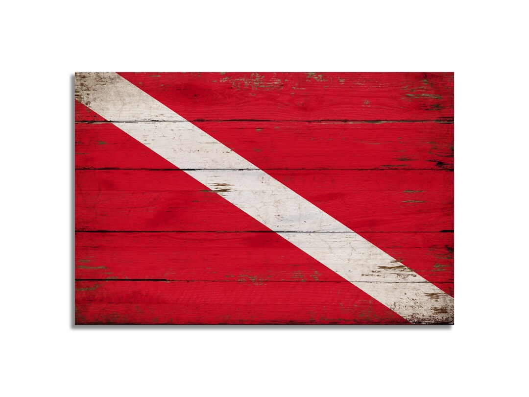 Diver Down Scuba Flag Printed Canvas Mounted on Wood Flag Rustic Flags ...