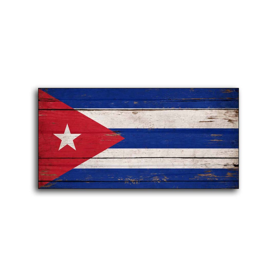 Cuba Wood Flag Sign Canvas on Wood Cuban Flags Wooden Handmade Home ...