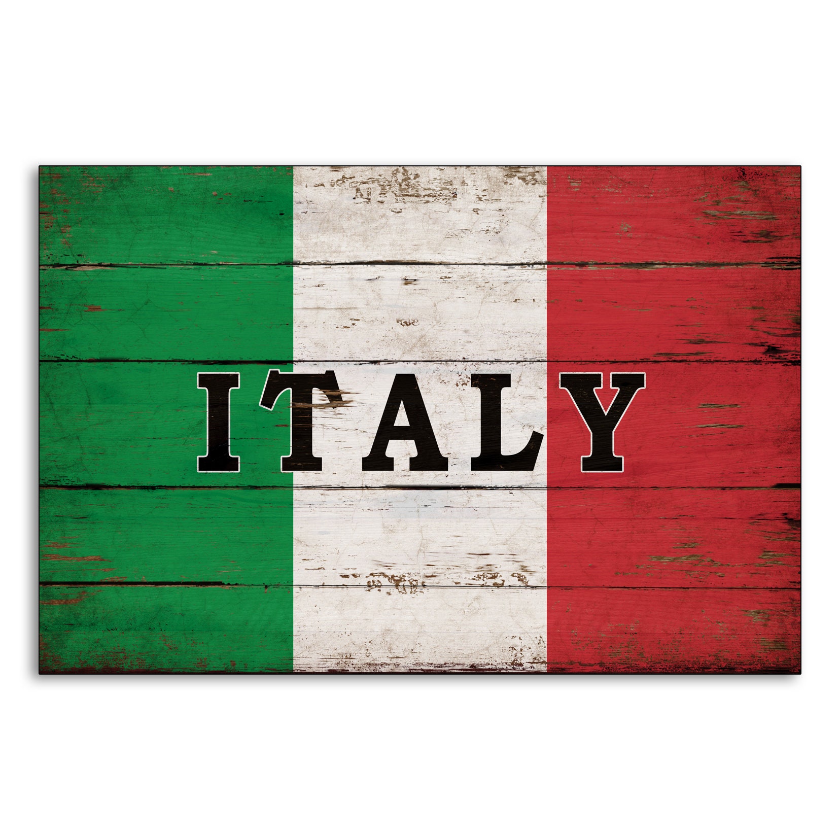 ITALY Flag Printed Canvas on Wood Flags Italian Rustic Flags Wooden ...