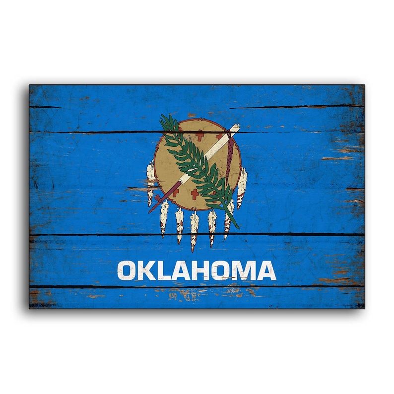 Oklahoma State Flag Canvas Mounted on Wood Flags Rustic Flags | Etsy