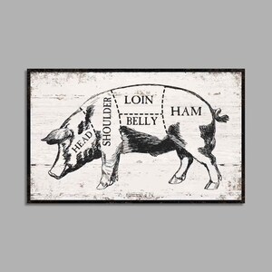 Pig Butcher Shop Chart Wood Sign Wooden Hog Pork Wood Print Handmade ...