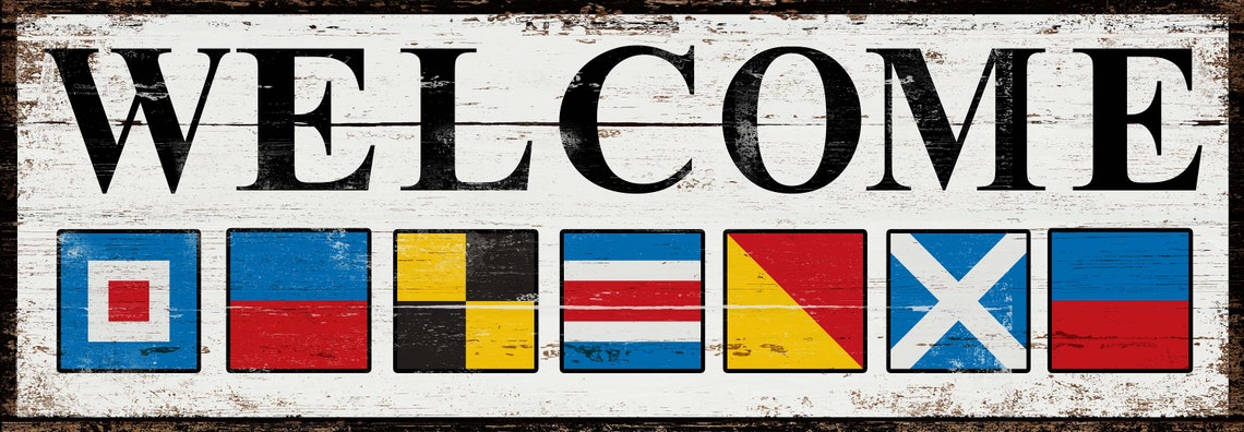 Nautical Flag Welcome Canvas on Wood Sign Nautical Flag Sign - Etsy