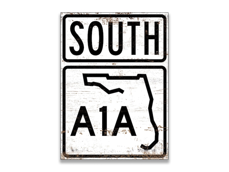 South A1A Florida Highway Welcome Sign Canvas on Wood Sign Signage ...