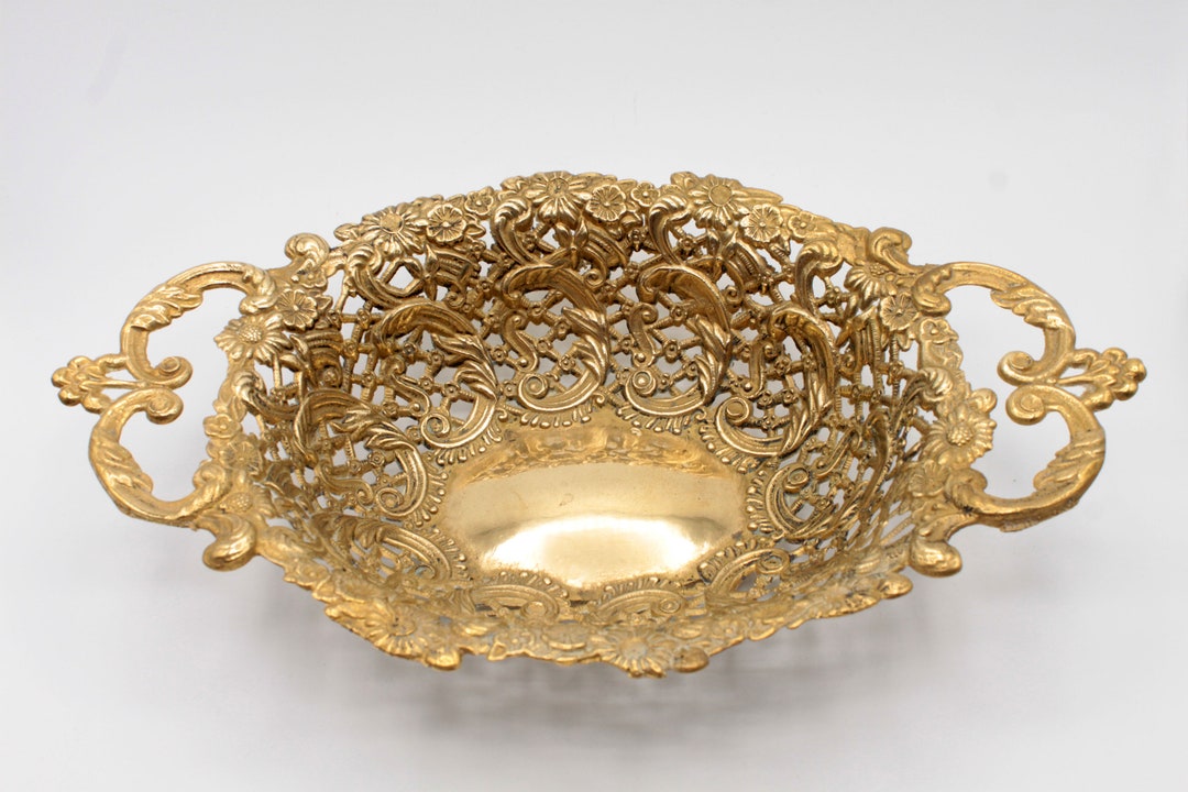 Brass Fruit Bowl Ornate Filigree Lattice Work Solid Brass Bowl With ...