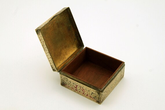 Beautiful Ornate Hinged Brass Enameled Box K.K. India… - Gem