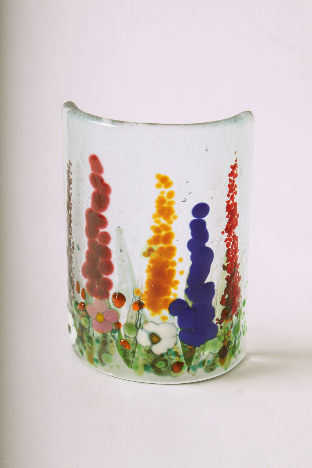 Hand Made Fused Glass Candle Screen, Tea Light Screen, Candle Sconce ...