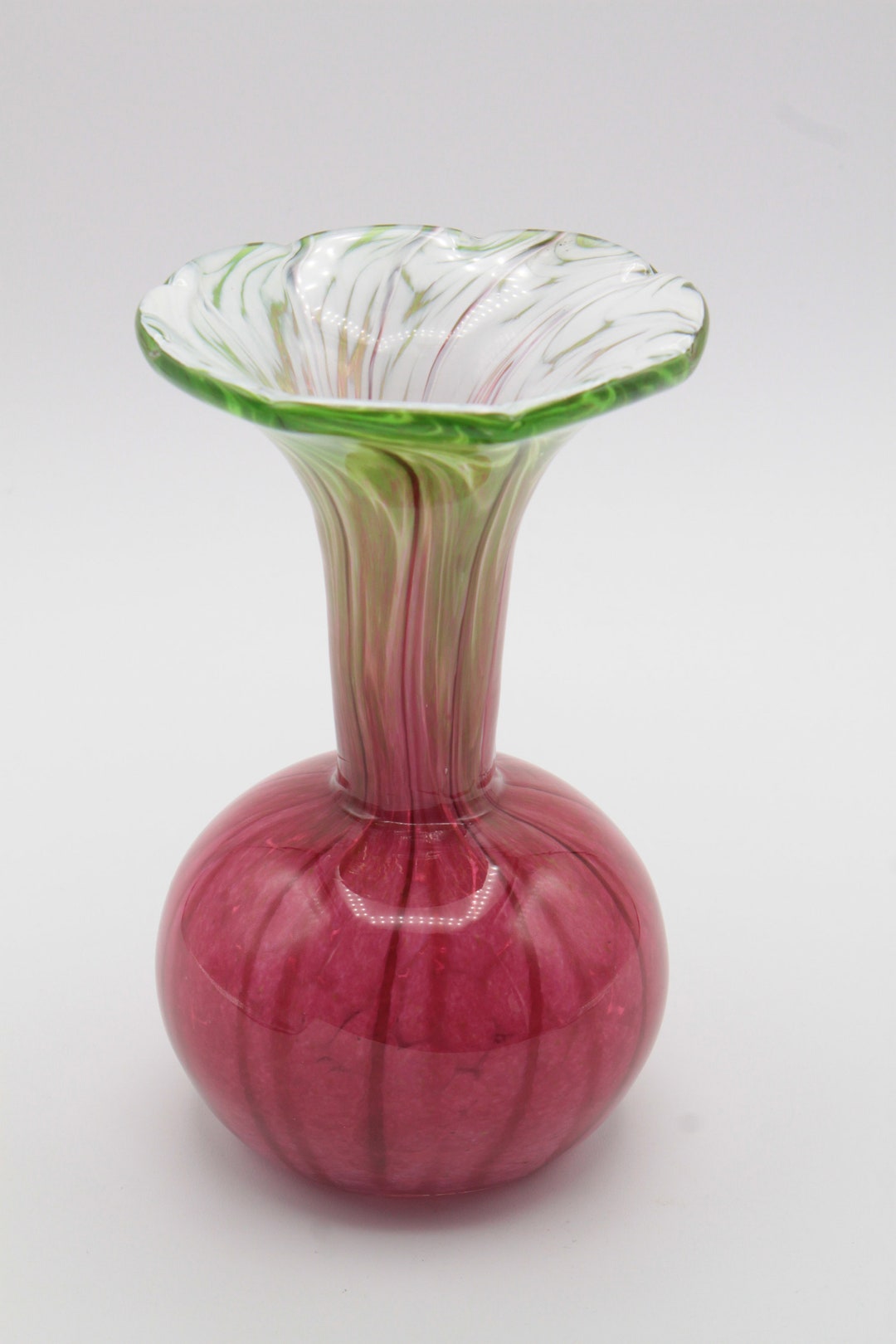 Vintage 1980's Mtarfa Pink, Green and White Swirl Trumpet Shaped Vase ...