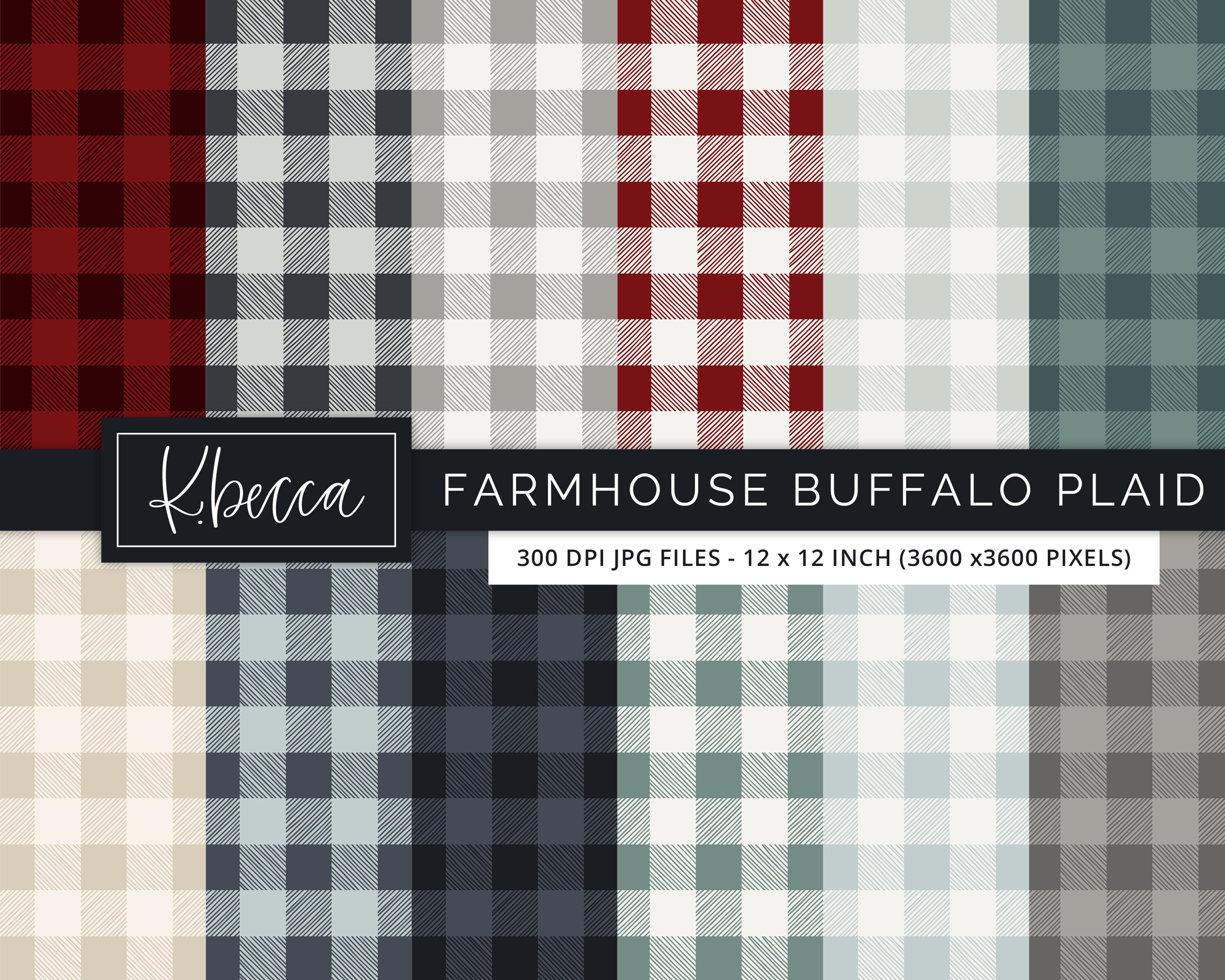 Buffalo Plaid Digital Paper, Buffalo Plaid Digital Papers, Farmhouse ...
