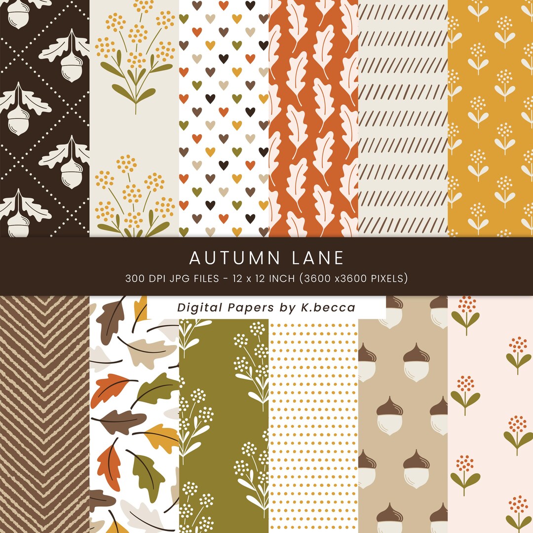 Fall Digital Paper, Autumn Digital Papers, Leaves & Acorns Digital ...
