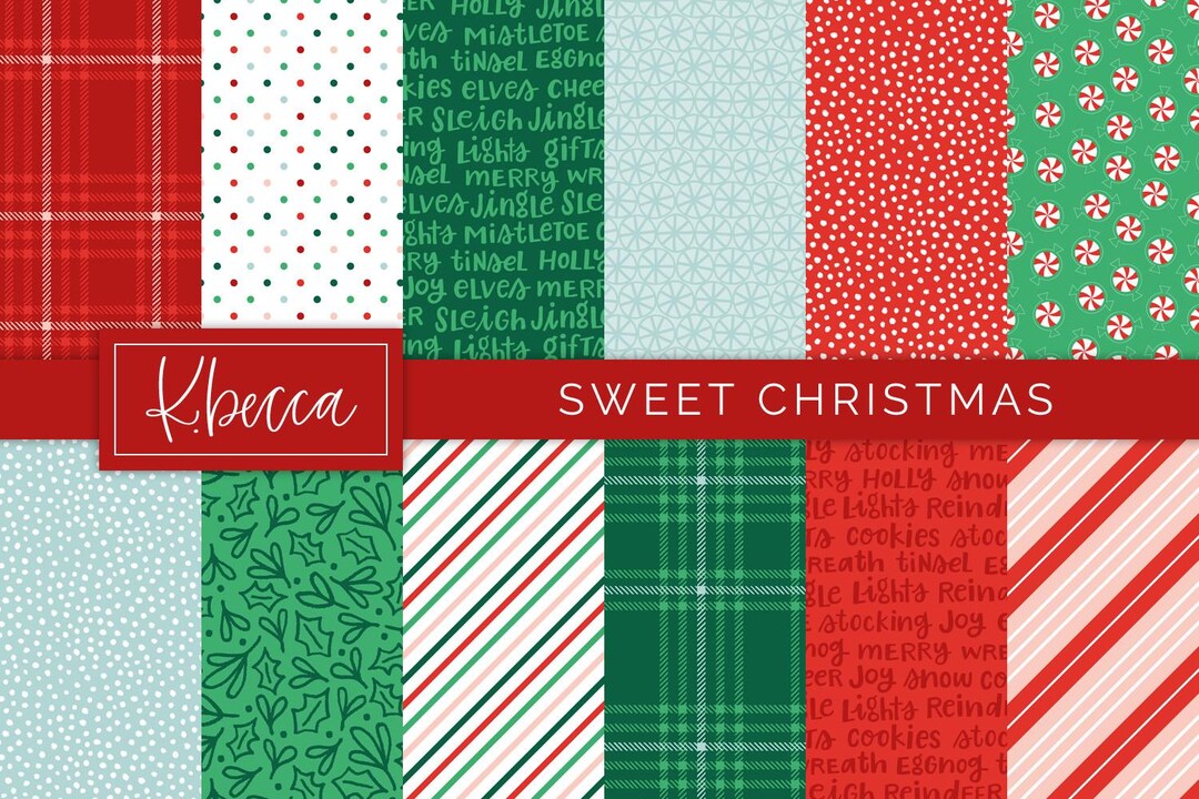 Christmas Digital Paper Set, Red and Green Christmas Patterns, Seamless ...