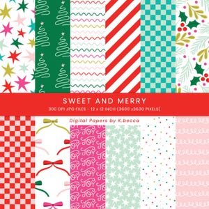 Christmas Digital Papers, Holiday Bows Digital Paper, Winter Botanical ...