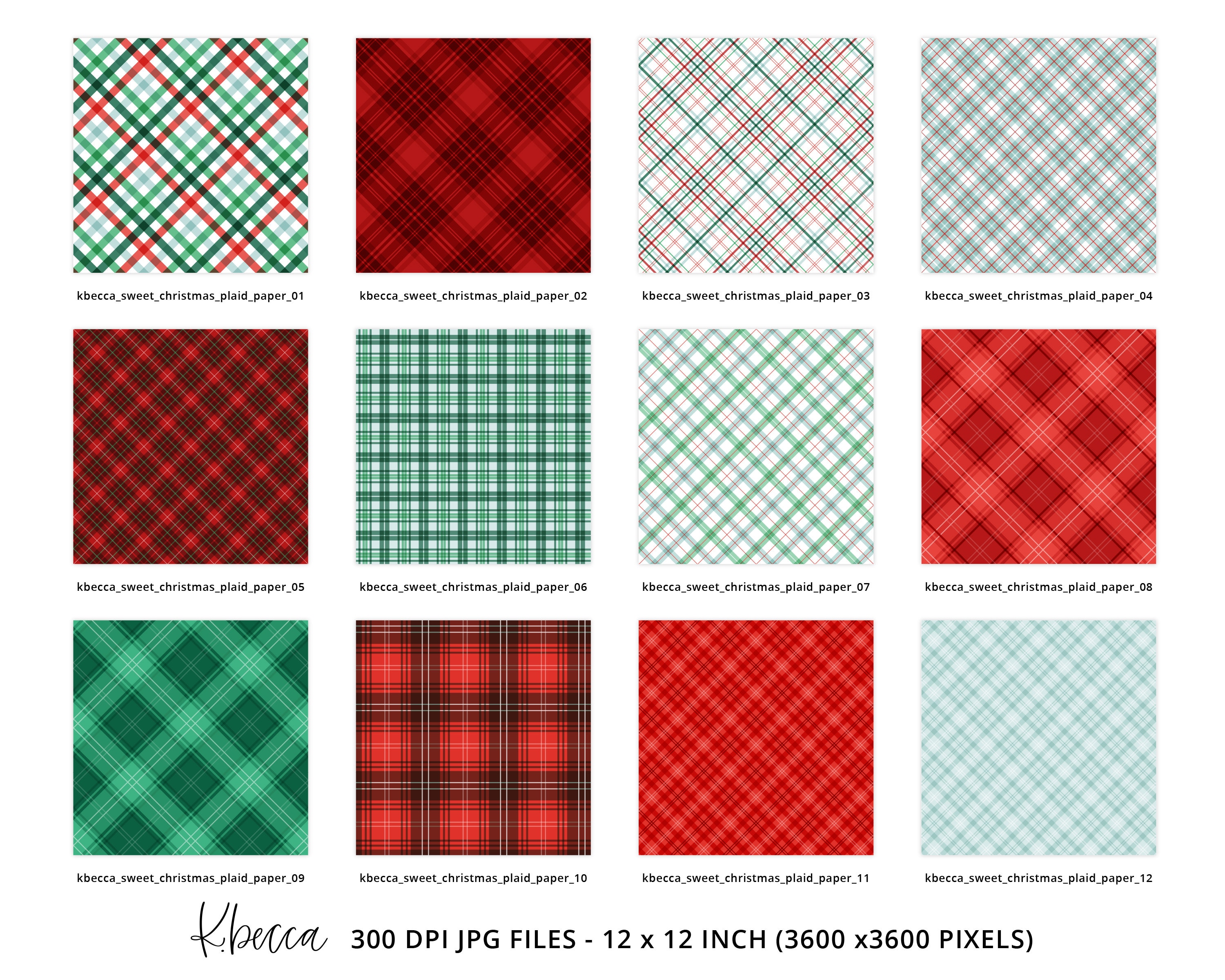 Christmas Plaid Digital Paper, Digital Christmas Plaids, Seamless ...
