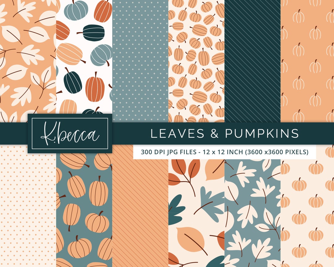 Leaves & Pumpkins Digital Paper, Fall Digital Paper, Autumn Digital ...