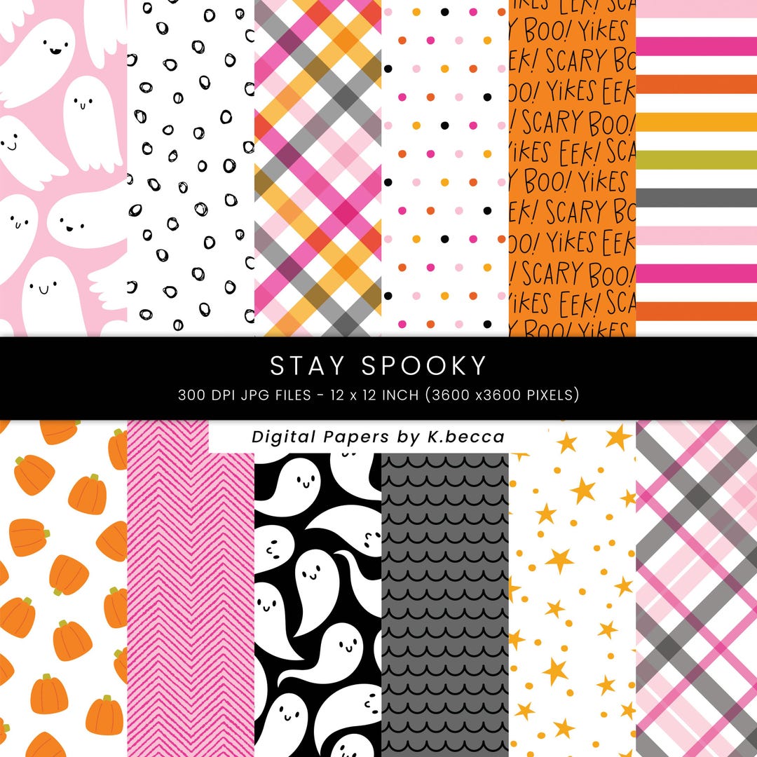 Halloween Digital Papers, Seamless Halloween Paper Pack, Pink and ...