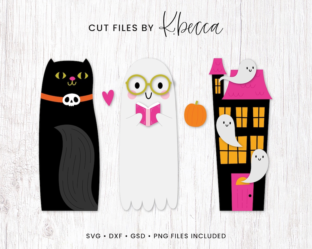 Halloween Bookmarks SVG, Bookmark Cut Files, Cat, Book Reading Ghost ...