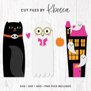 Halloween Bookmarks SVG, Bookmark Cut Files, Cat, Book Reading Ghost ...