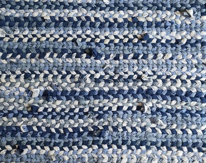 34"x26" Blue Twined Rag Rug Upcycled Handmade - Etsy