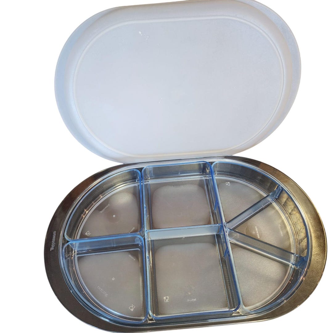 Vintage Tupperware Divided Serving Tray With Lid 6 Compartments Oval ...