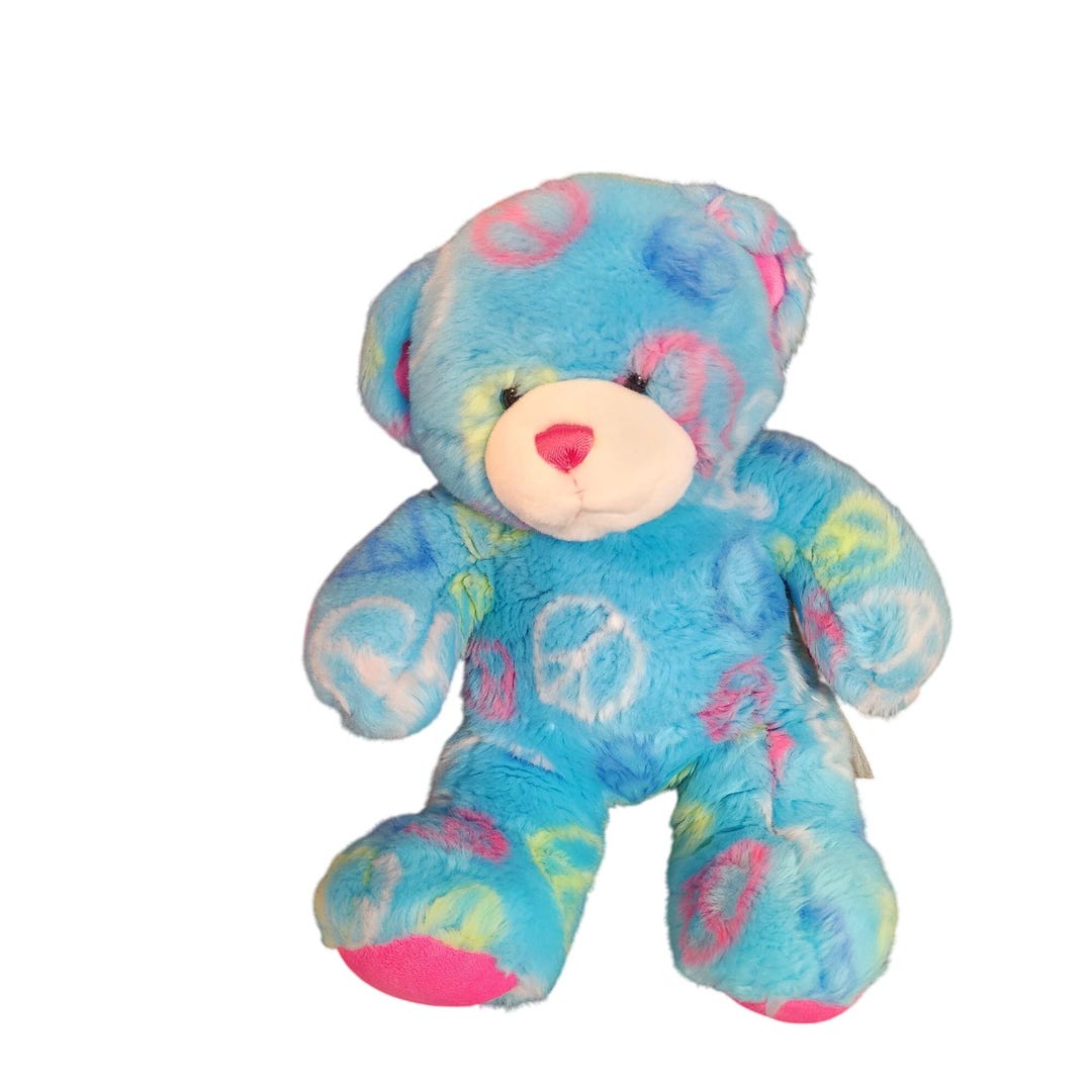 Build-a-bear Peace Sign Tie-dye Plush Teddy Bear 16" Soft Stuffed ...