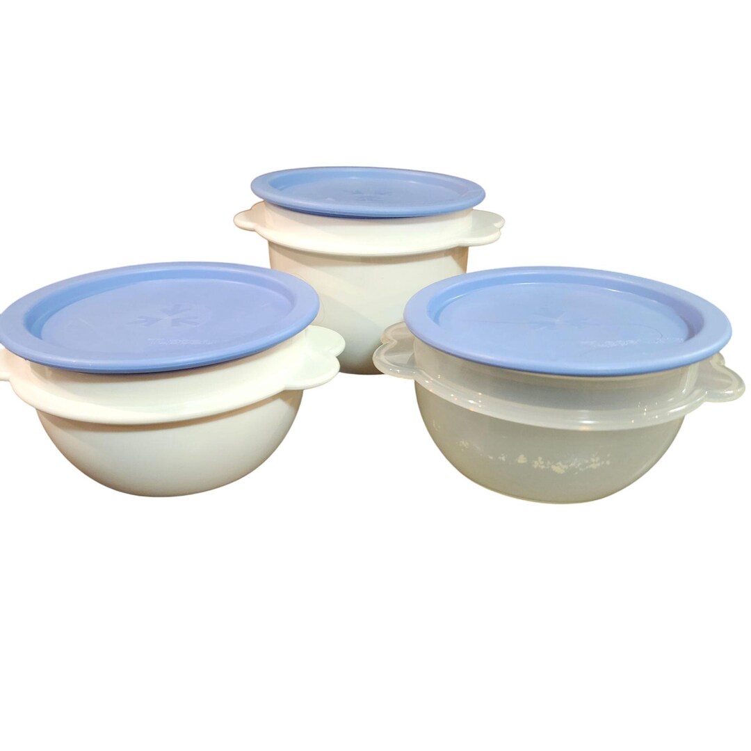 Tupperware 3-piece Bowl Set With Blue Lids - Etsy