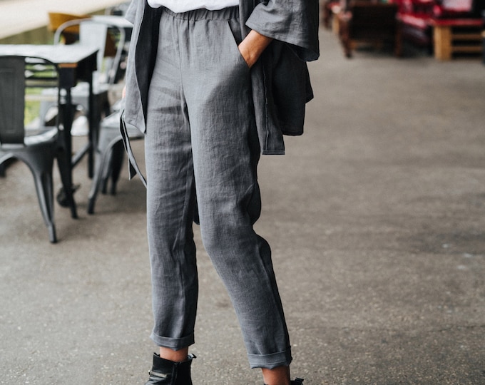Valletta Pants Linen Pants Grey Linen Trousers Suit Linen Pants Linen ...