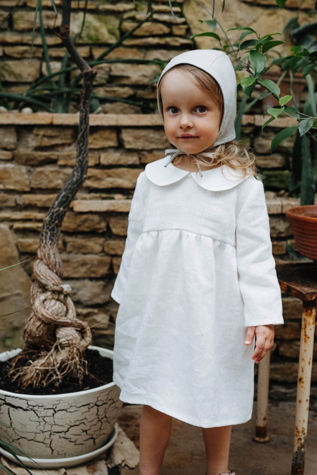Daphne Dress, Girls Linen Dress, White Linen Dress, Baby Linen Dress ...