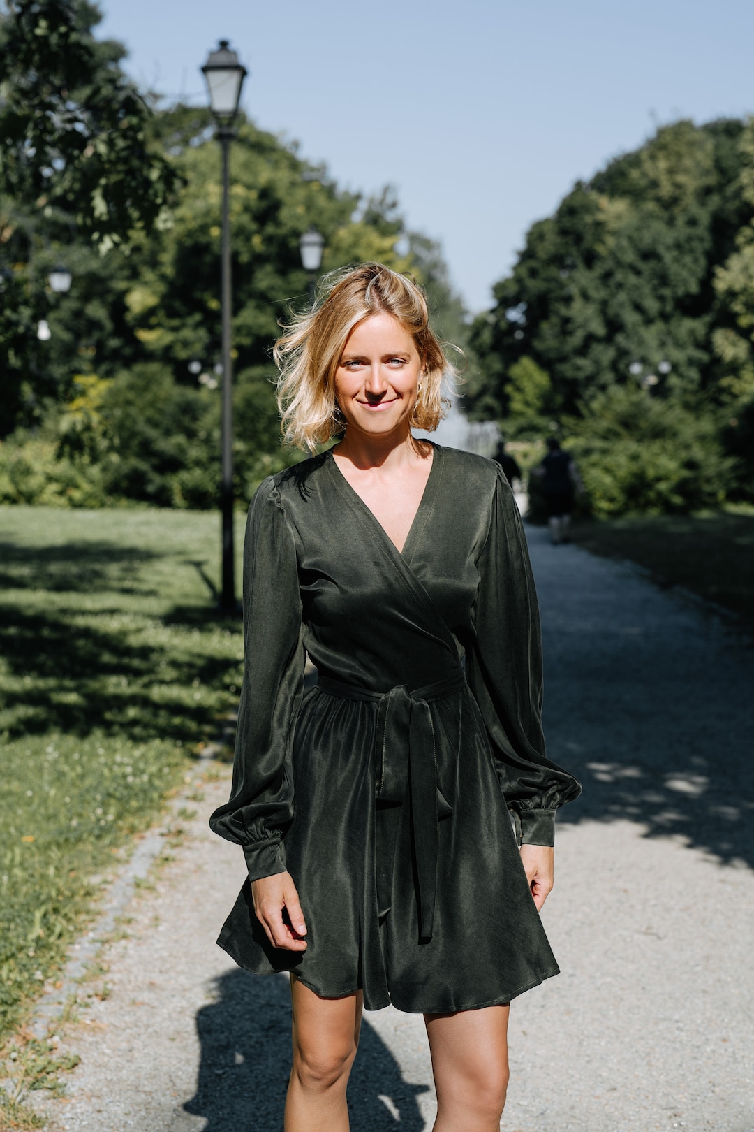 Ula Dress, Wrap Women Cupro Dress, Green Cupro Dress, Bridesmaids Cupro ...