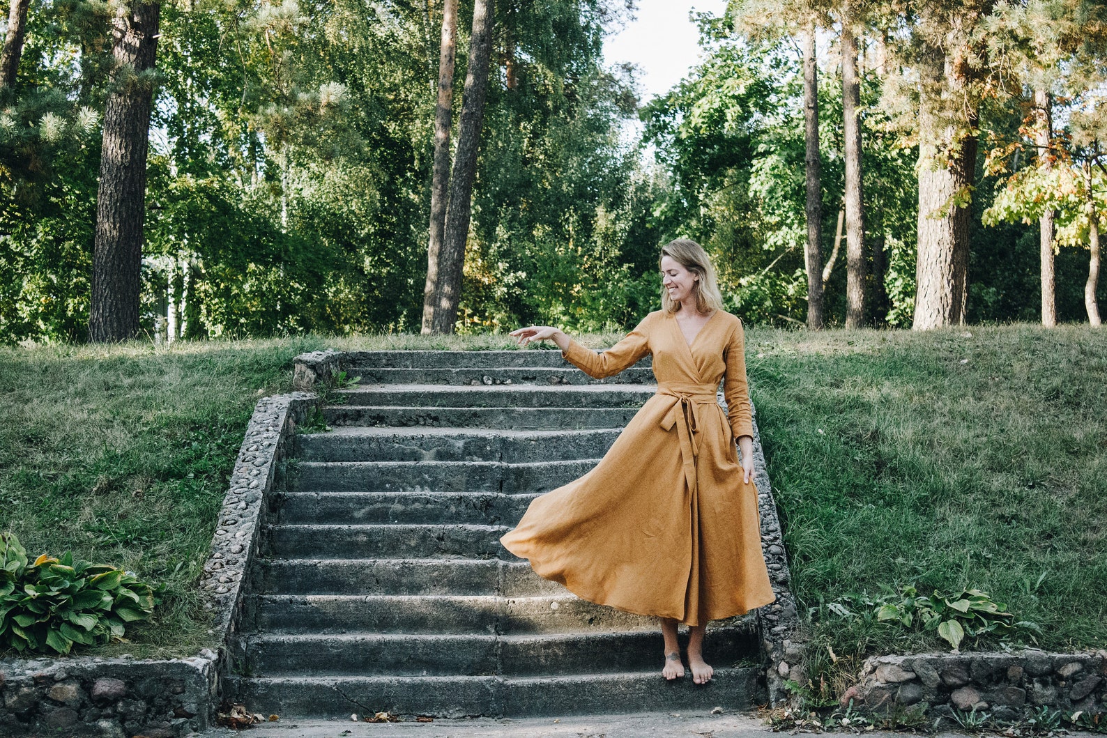 Berlin Dress Bridesmaids Dress Wrap Dress Linen Dress Mustard Dress ...