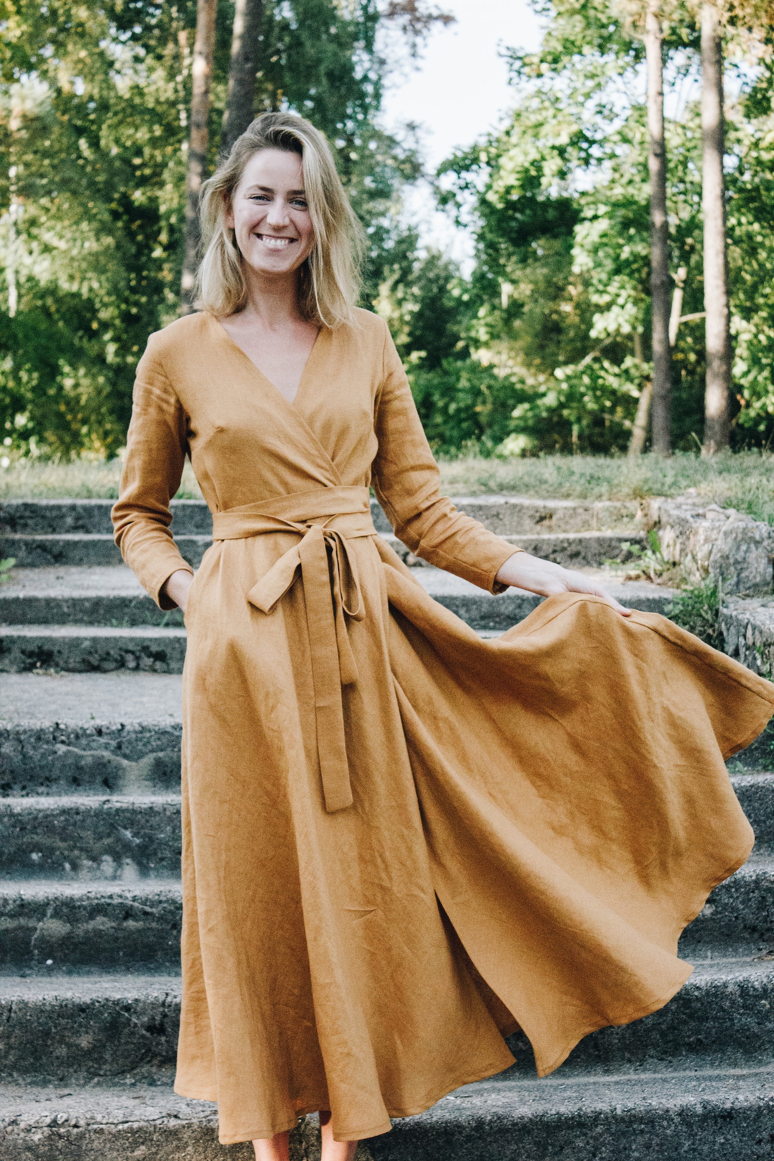 Berlin Dress Bridesmaids Dress Wrap Dress Linen Dress Mustard Dress ...