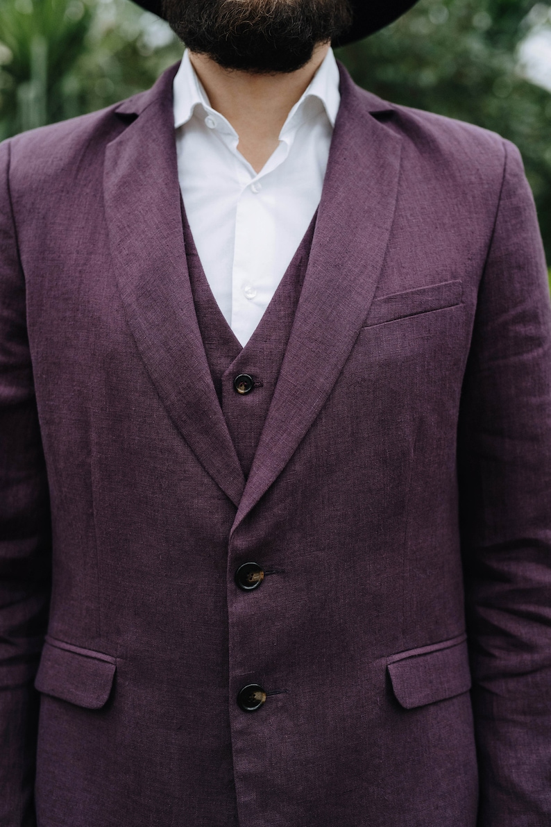 Aras Suit - Three Piece Linen Suit - Plum Linen Suit - Classic Men ...