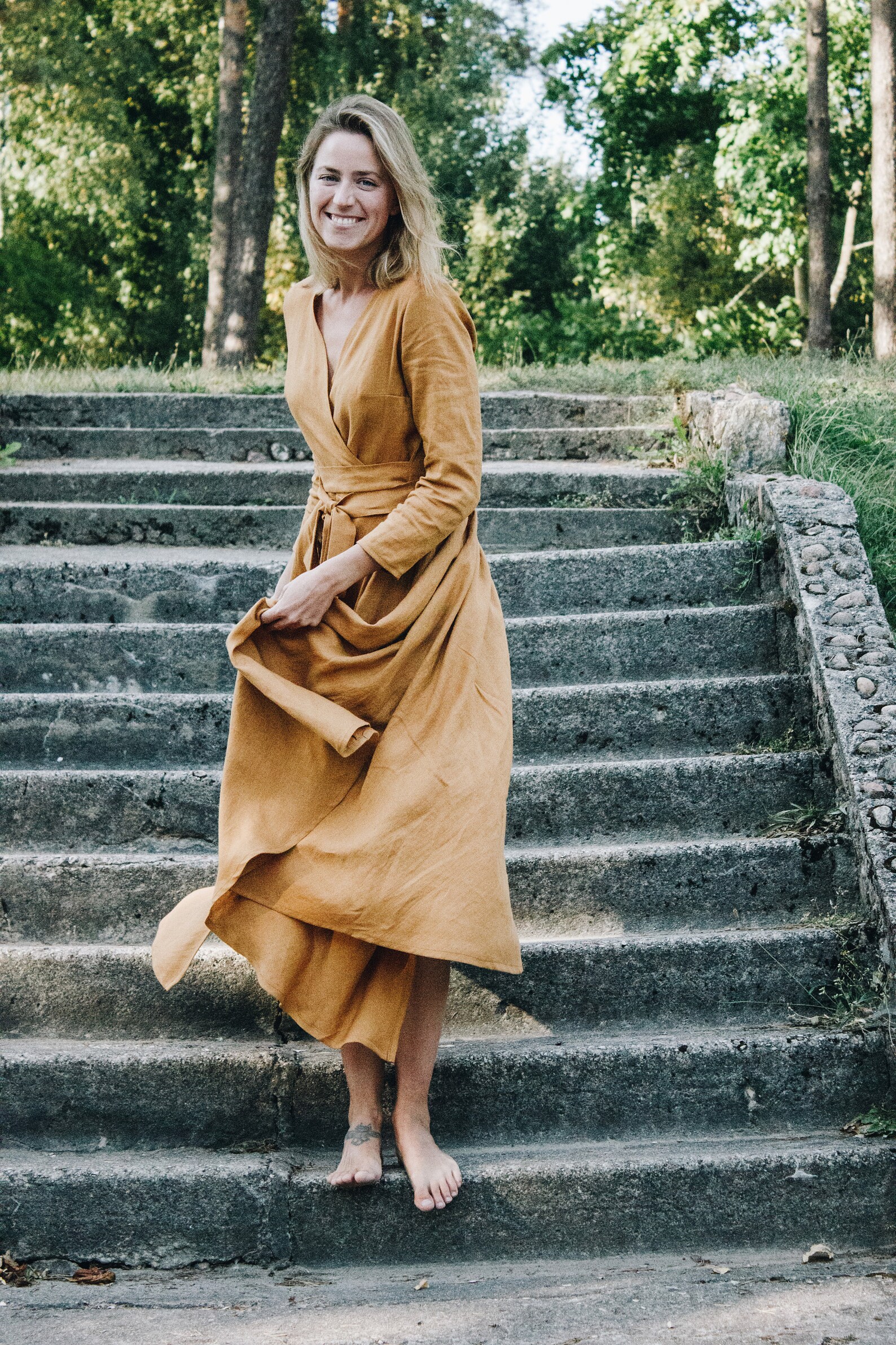 Berlin Dress Bridesmaids Dress Wrap Dress Linen Dress Mustard Dress ...