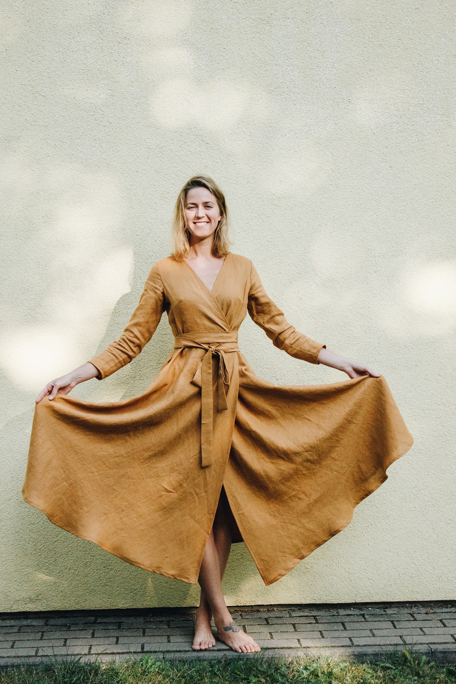 Berlin Dress Bridesmaids Dress Wrap Dress Linen Dress Mustard Dress ...