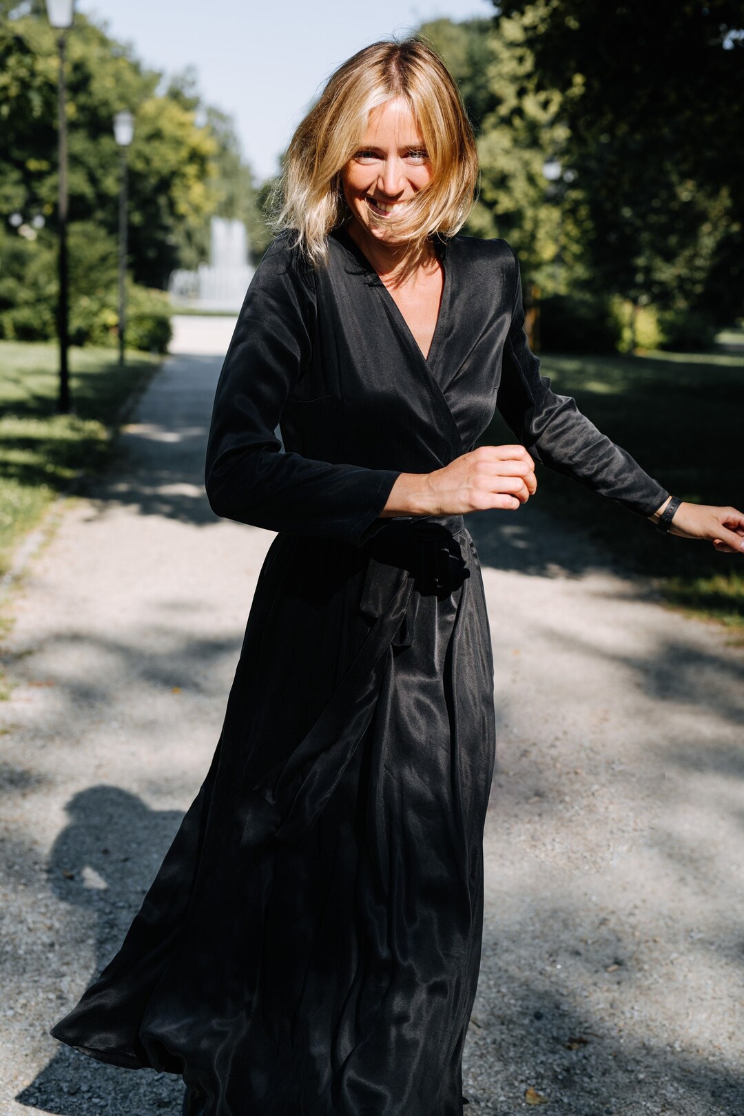 Berlin Dress, Wrap Long Cupro Dress, Elegant Cupro Dress, Classic Black ...