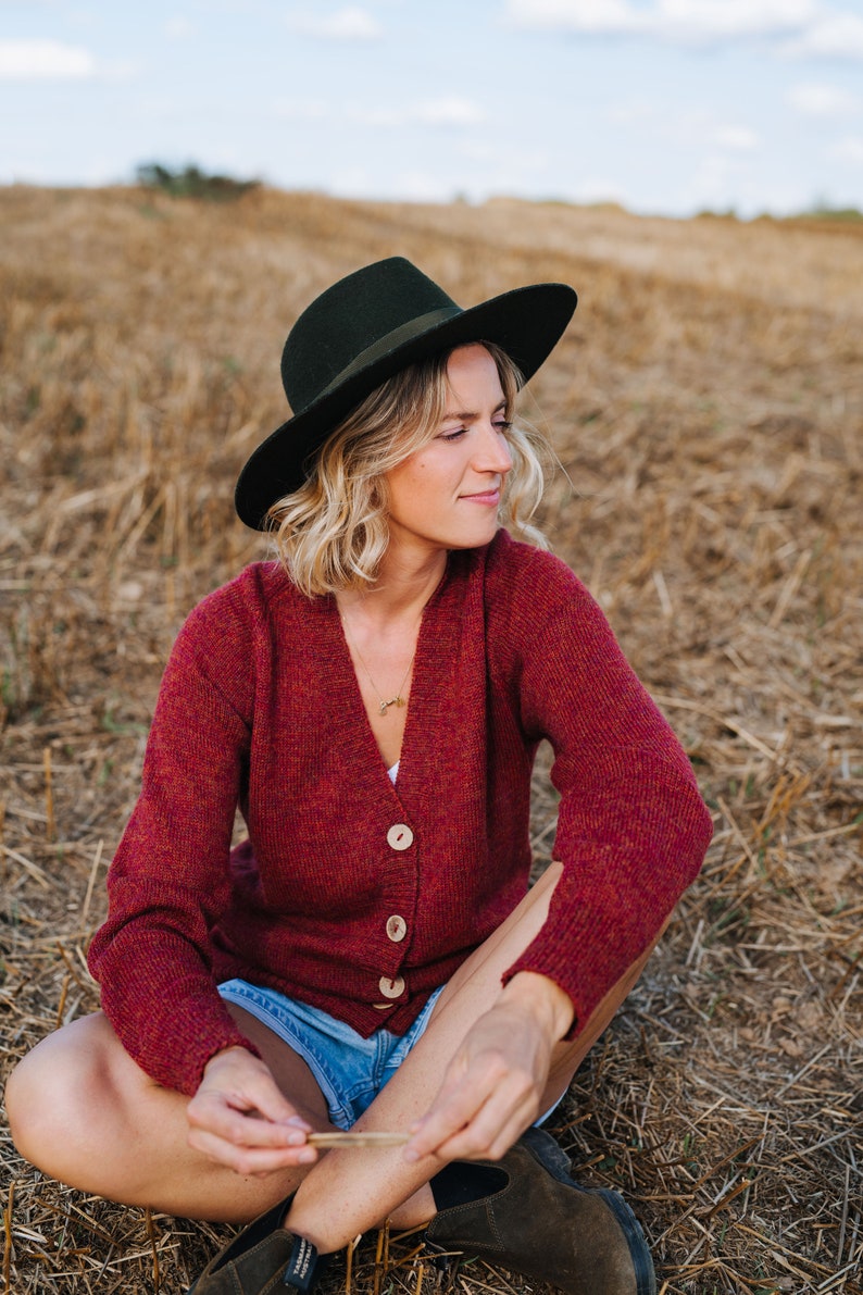 Violet Cardigan - Red Alpaca Wool Cardigan - Alpaca Wool Sweater ...