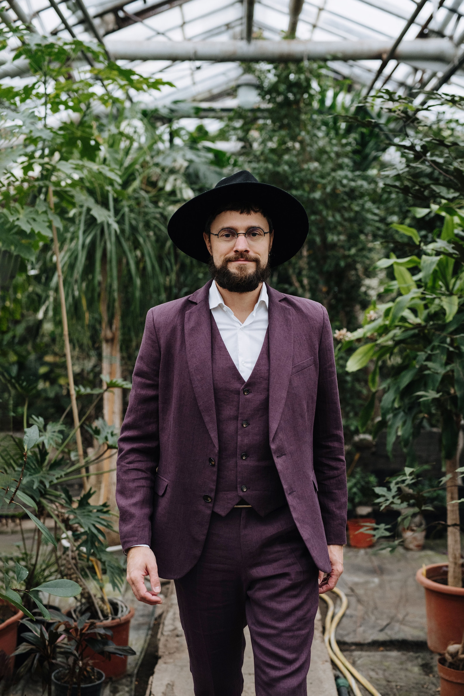 Aras Suit - Three Piece Linen Suit - Plum Linen Suit - Classic Men ...