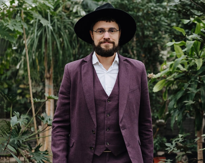 Aras Suit Three Piece Linen Suit Plum Linen Suit Classic - Etsy