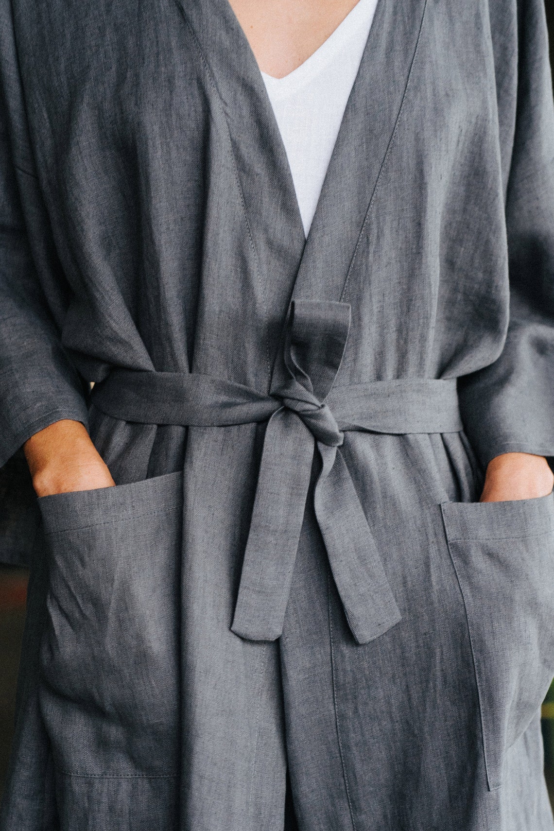 Doha Kimono Grey Linen Kimono Long Linen Kimono - Etsy