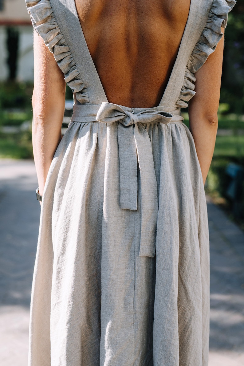 Sun Dress Backless Linen Dress Dress With Ruffles Natural - Etsy