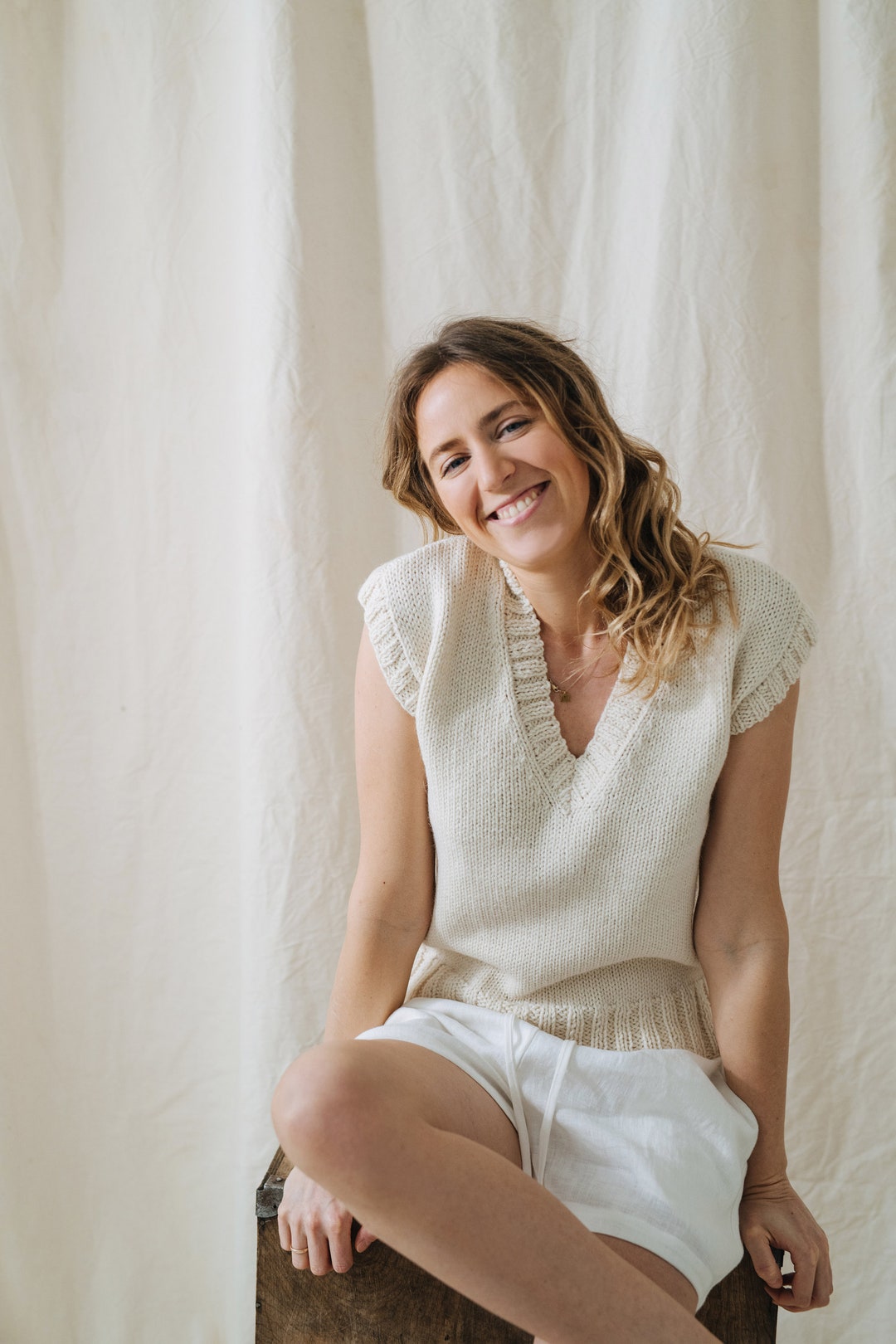 IRIS Vest, Knitted Wool Vest, White Wool Vest, V Neck Sweater, Winter ...