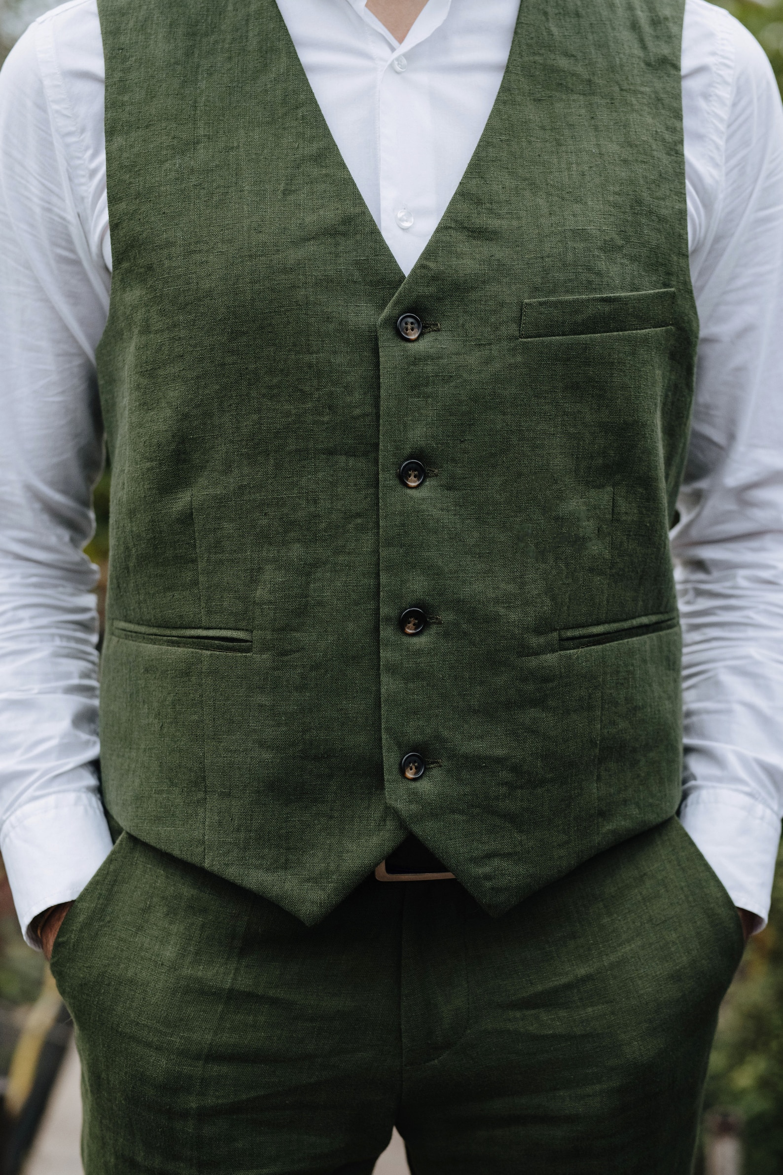 Kukui Vest, Unisex Linen Vest, Green Men Vest, Groom Linen Vest ...