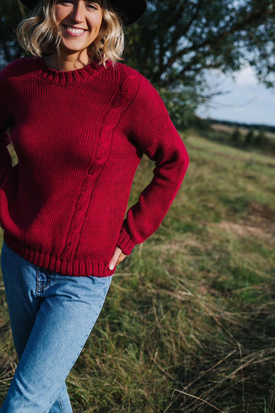 Rosalie Pullover - Red Cotton Pullover for Summer - Boho Pullover ...