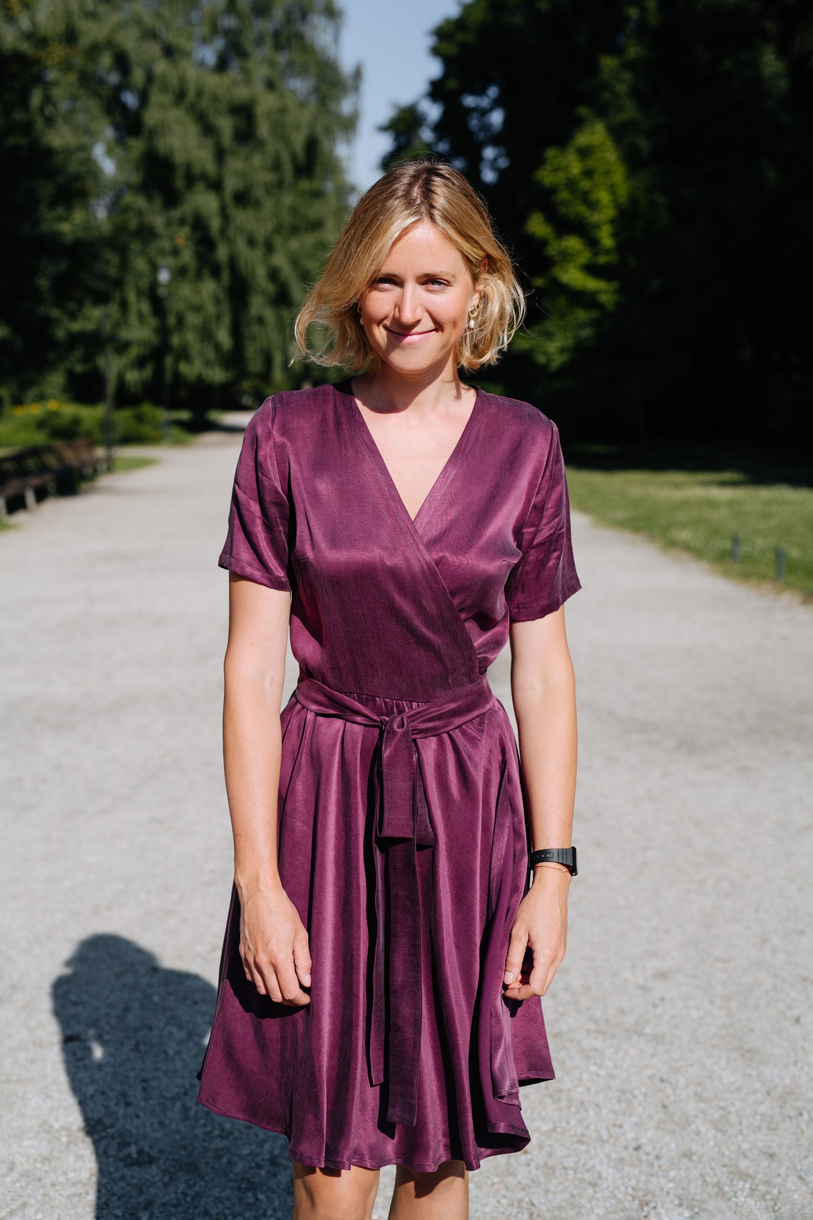 Lisbon Dress, Wrap Cupro Dress, Plum Cupro Dress, Short Cupro Dress ...